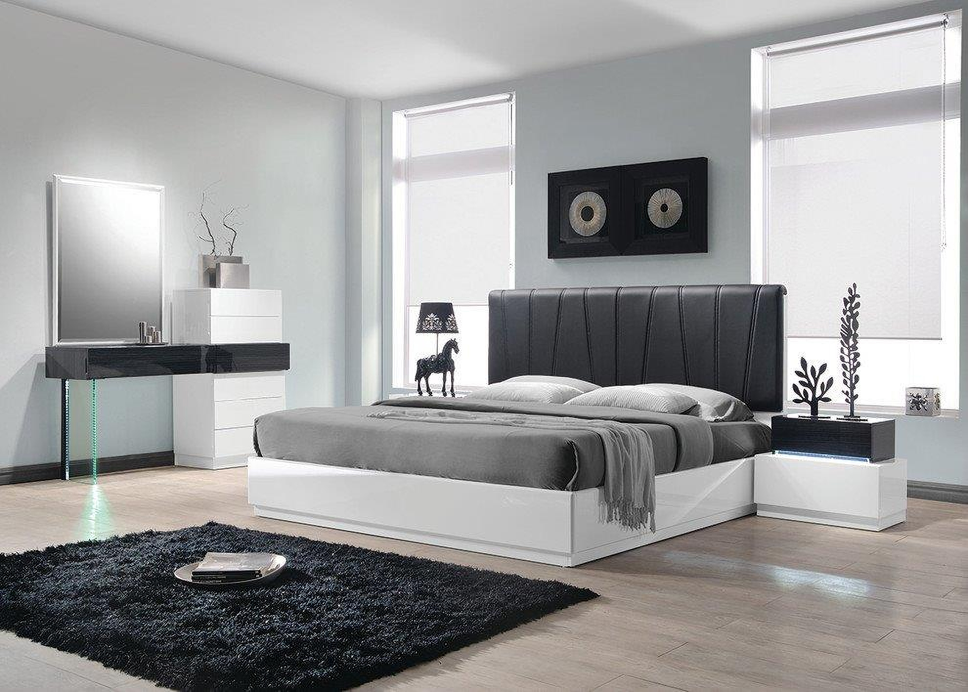 Ireland Poplar Wood Platform Bedroom Set In White And Black by Best ...