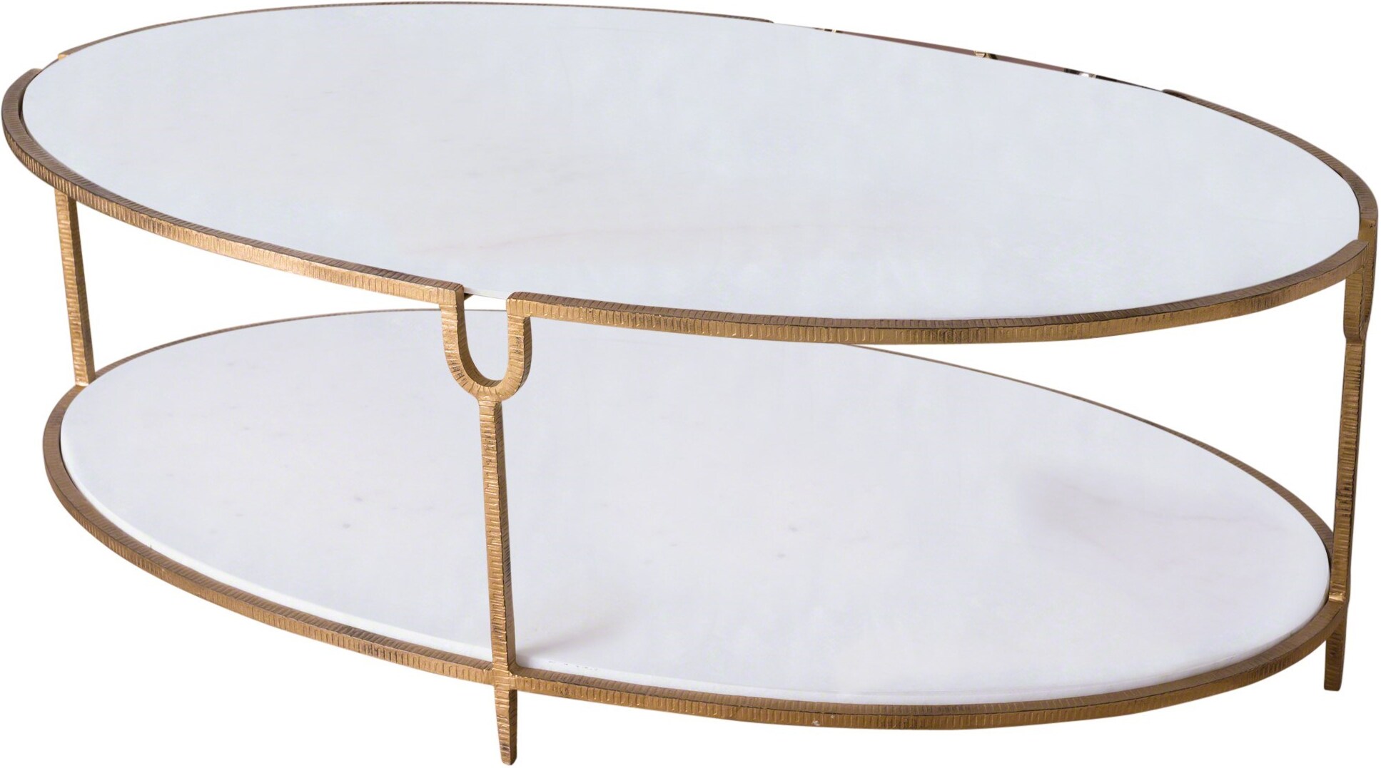 Iron And Stone Oval Coffee Table In Gold by Global Views | 1StopBedrooms