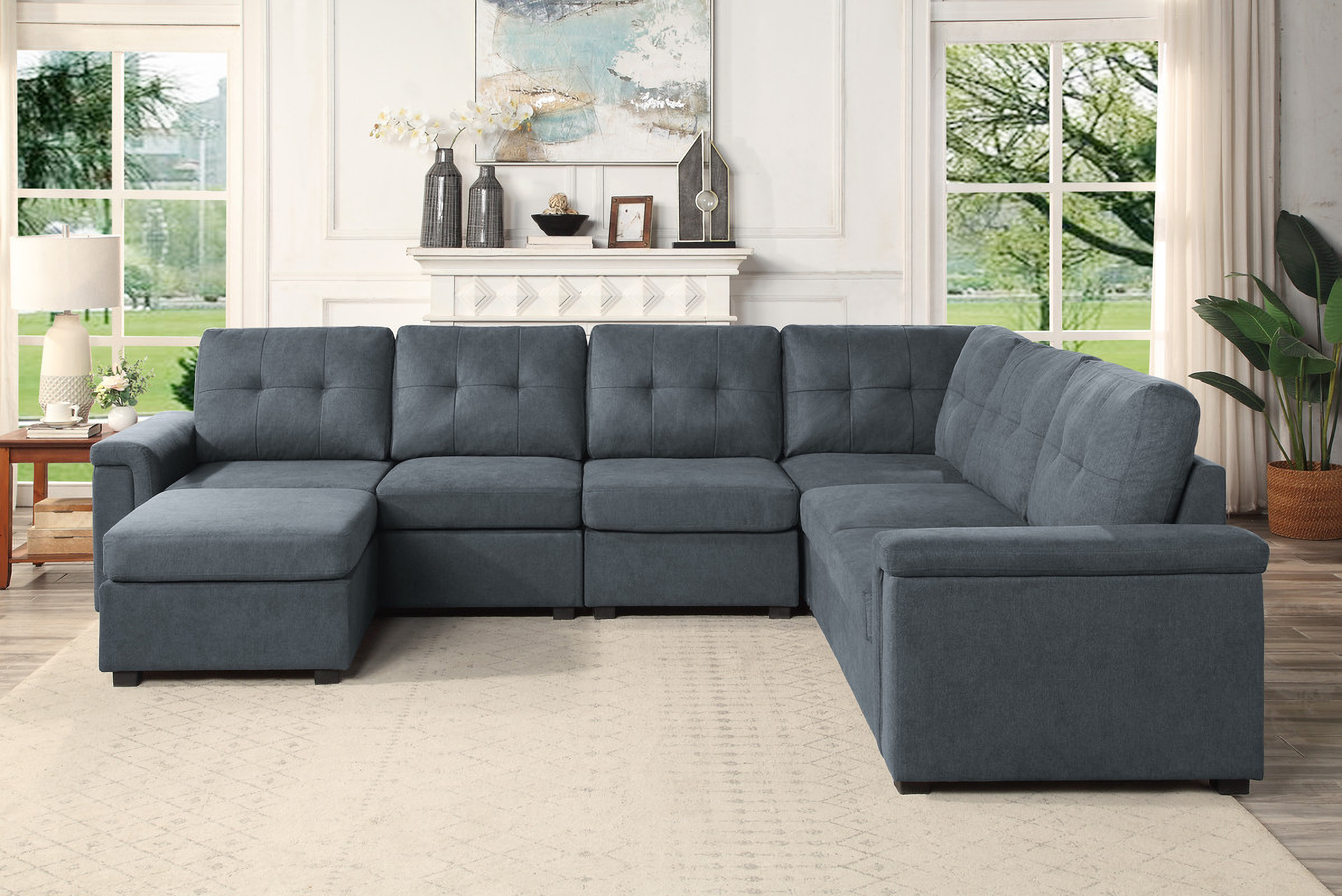 Isla Gray Woven Fabric 7-Seater Sectional Sofa With Ottoman 81804-4C by ...