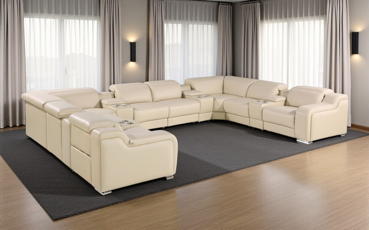 Italian Leather Power Reclining U Shaped Twelve Piece Corner Sectional ...
