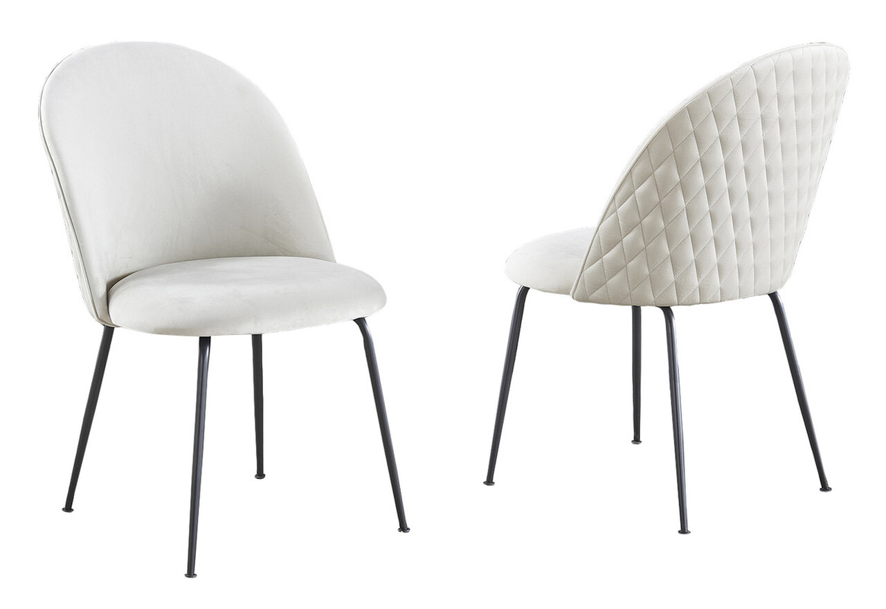 Jace Quilted Back Side Chairs Set of 2 In Beige Velvet and Gray Painted ...