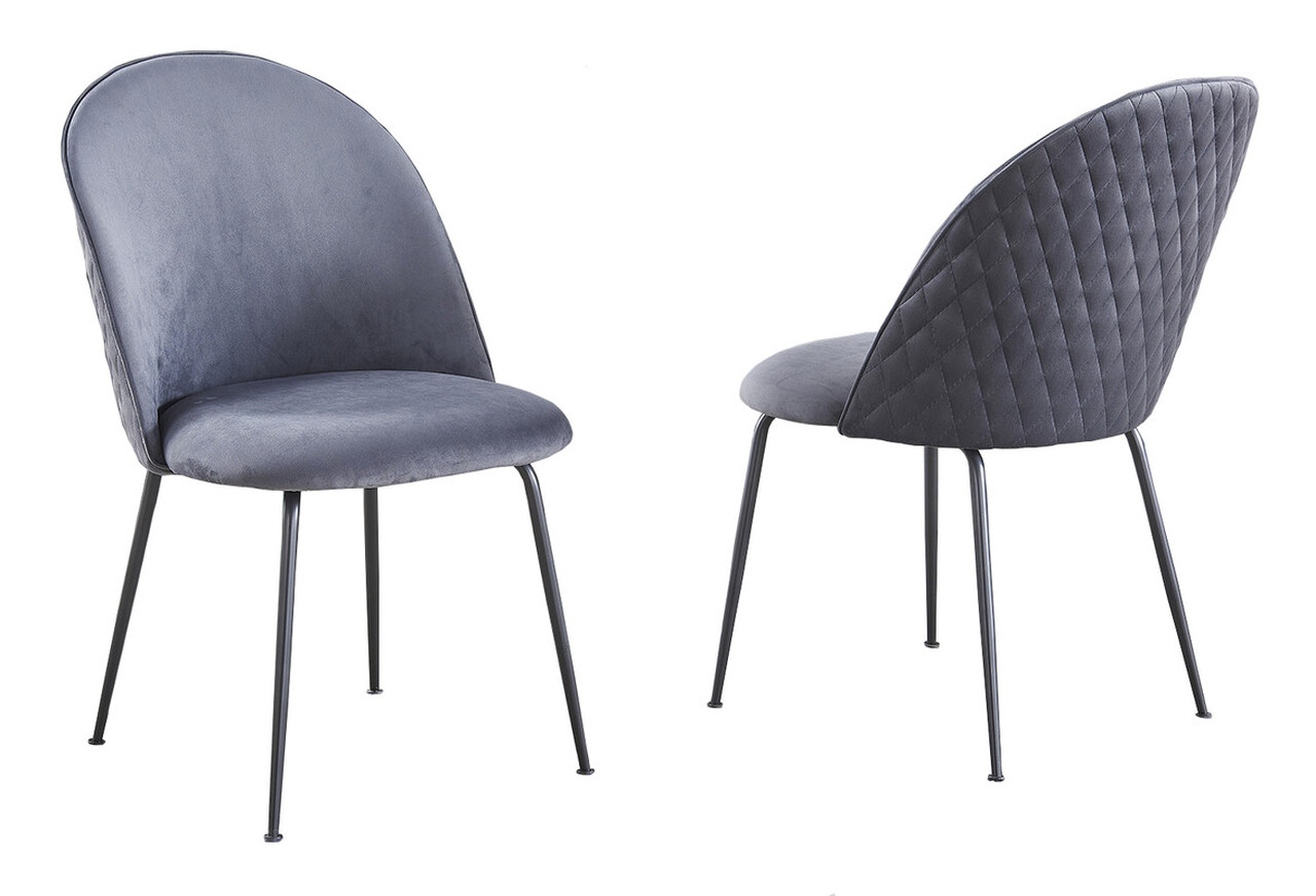 Jace Quilted Back Side Chairs Set of 2 In Dark Gray Velvet and Gray ...