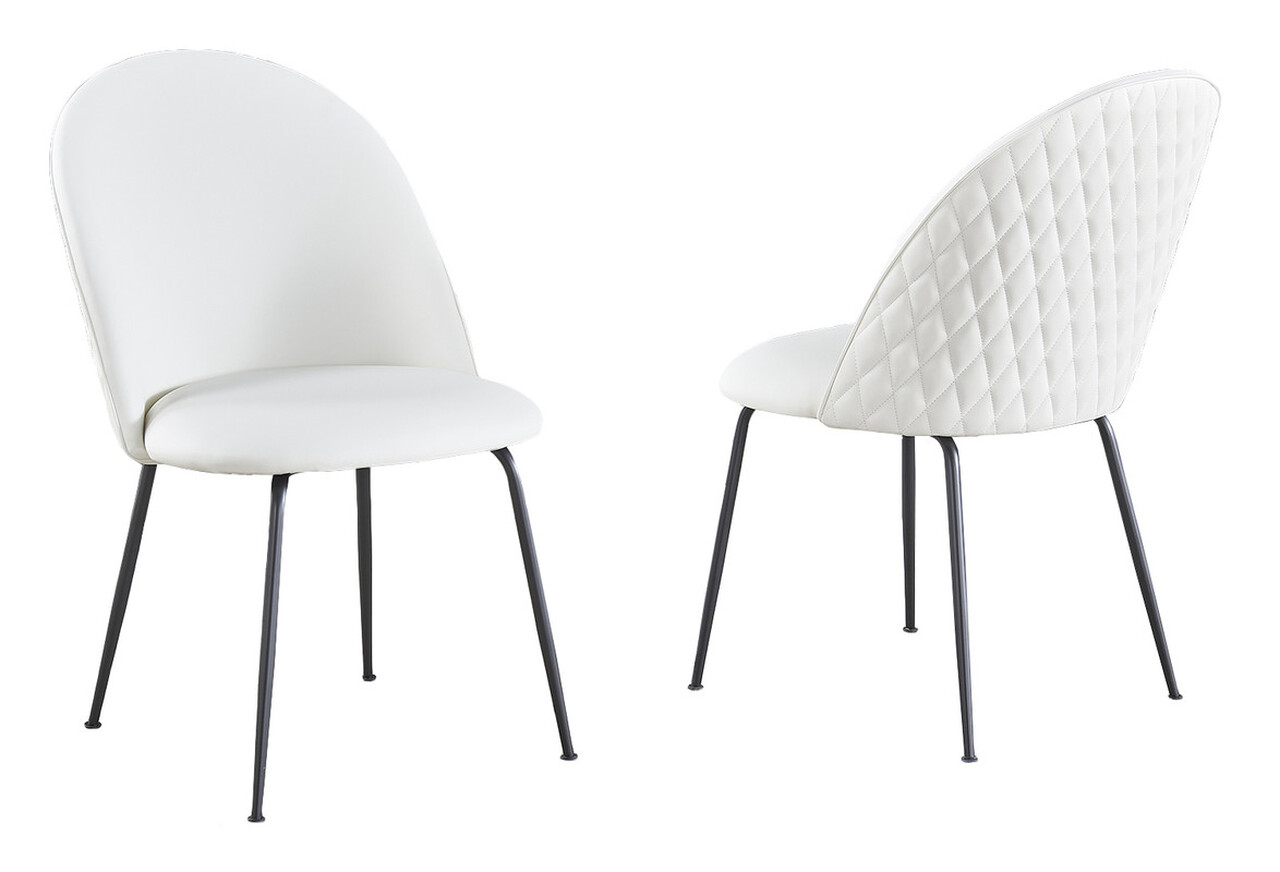Jace Quilted Back Side Chairs Set of 2 In White Faux Leather and Gray ...