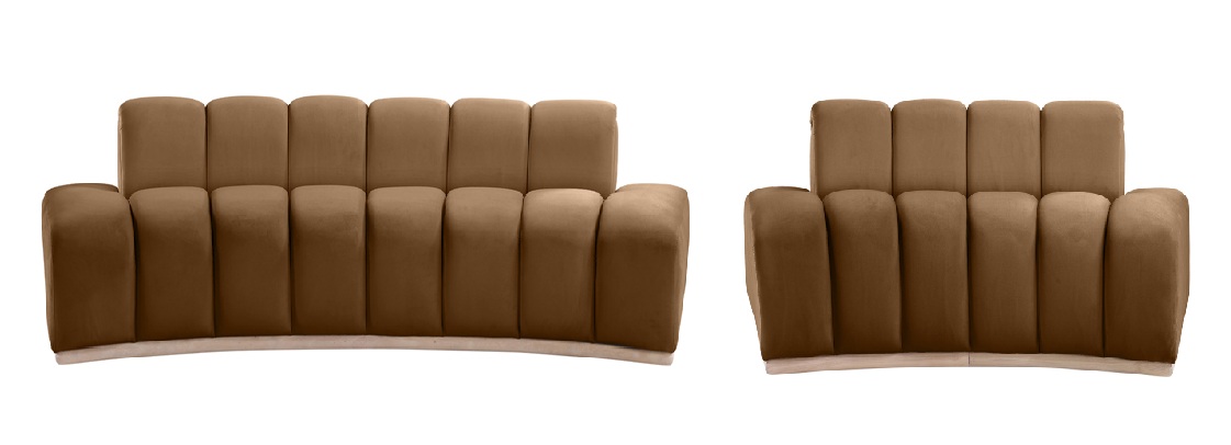 Jace Velvet Living Room Set In Saddle and Natural by Meridian ...