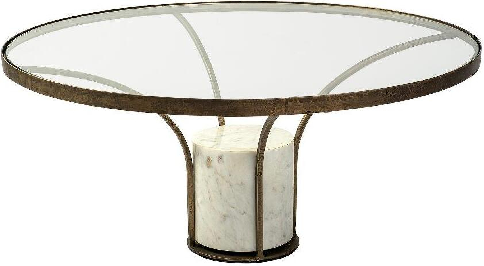 Jacinta 36 Inch Round Glass Top Metal And Marble Pedestal Coffee Table ...