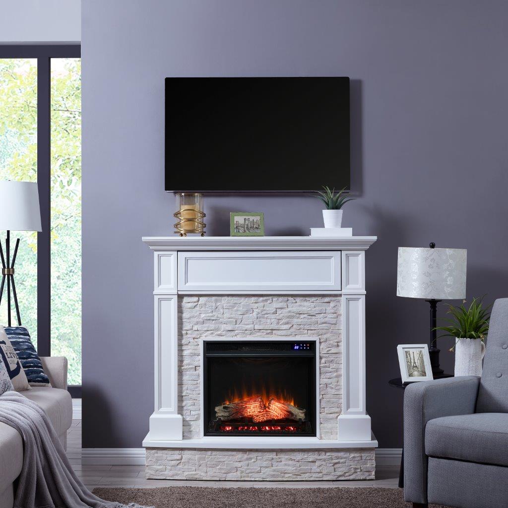 Jacksdale Touch Screen Electric Media Fireplace With Faux Stone by SEI ...
