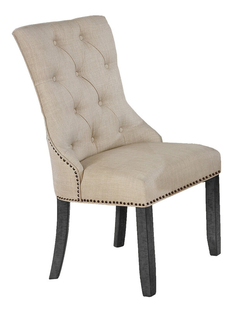 Jade Upholstered Dining Chair In Beige Linen Fabric and Dark Gray Wood ...