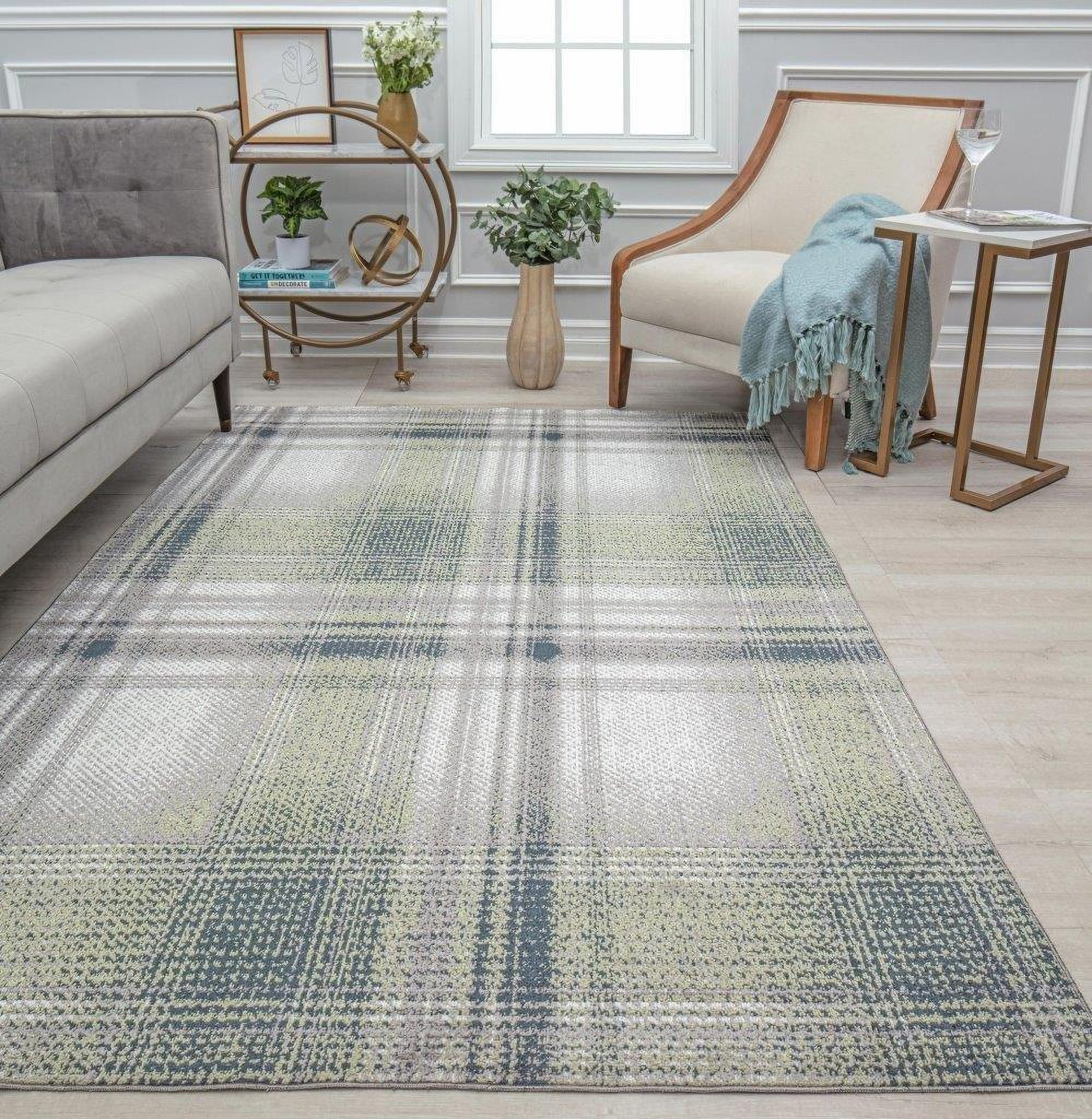 Jaelyn JD50B Mountain Rapids Plaid Contemporary Gray 2' x 8' Area Rug ...