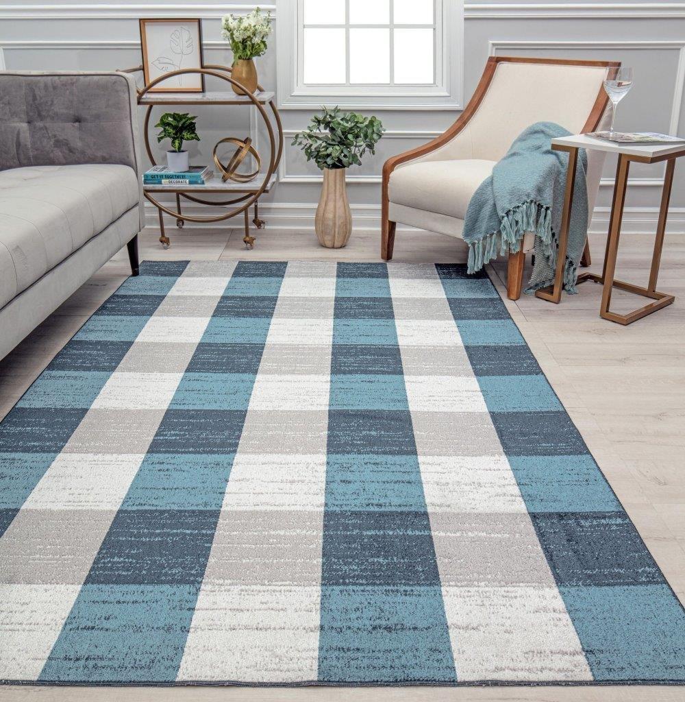 Jaelyn JD65A Bedford Check Modern Contemporary Blue 2' x 8' Area Rug by ...