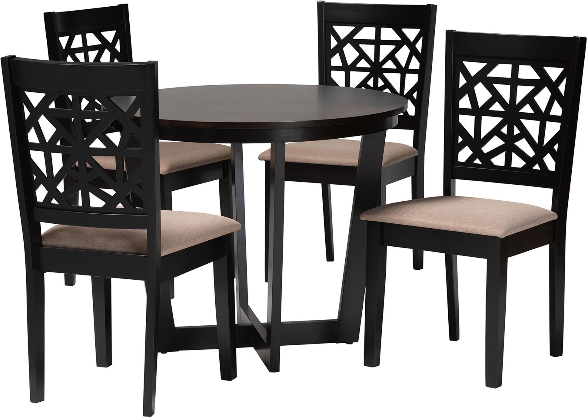 Jamie Modern 5-Piece Dining Set In Beige Fabric and Dark Brown Finished ...