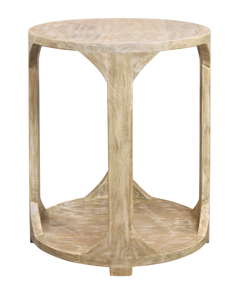 Jenna Round End Table with Shelf In Beige by Moti | 1StopBedrooms