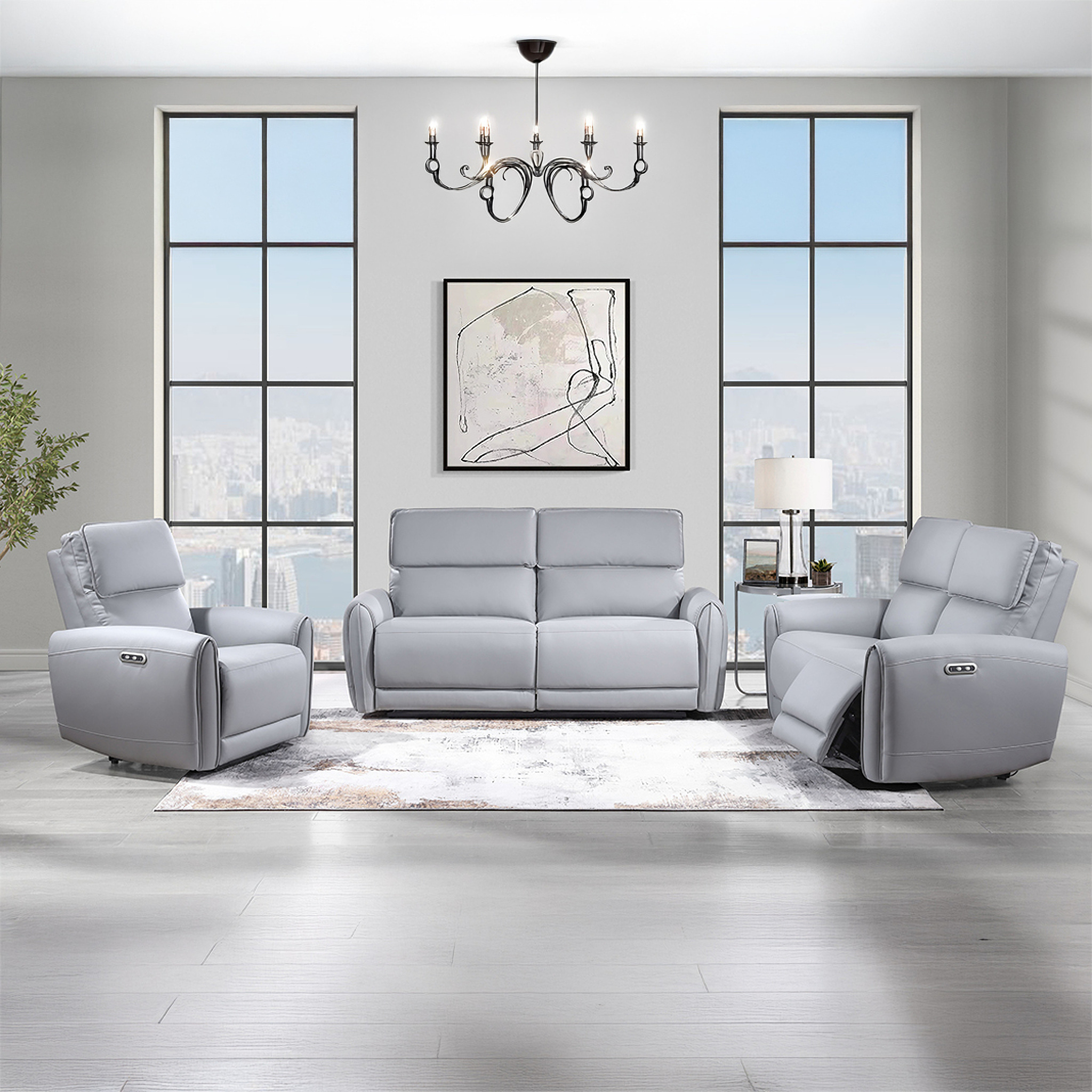 Jeromie Power Motion Living Room Set with USB Port In Light Gray by ...