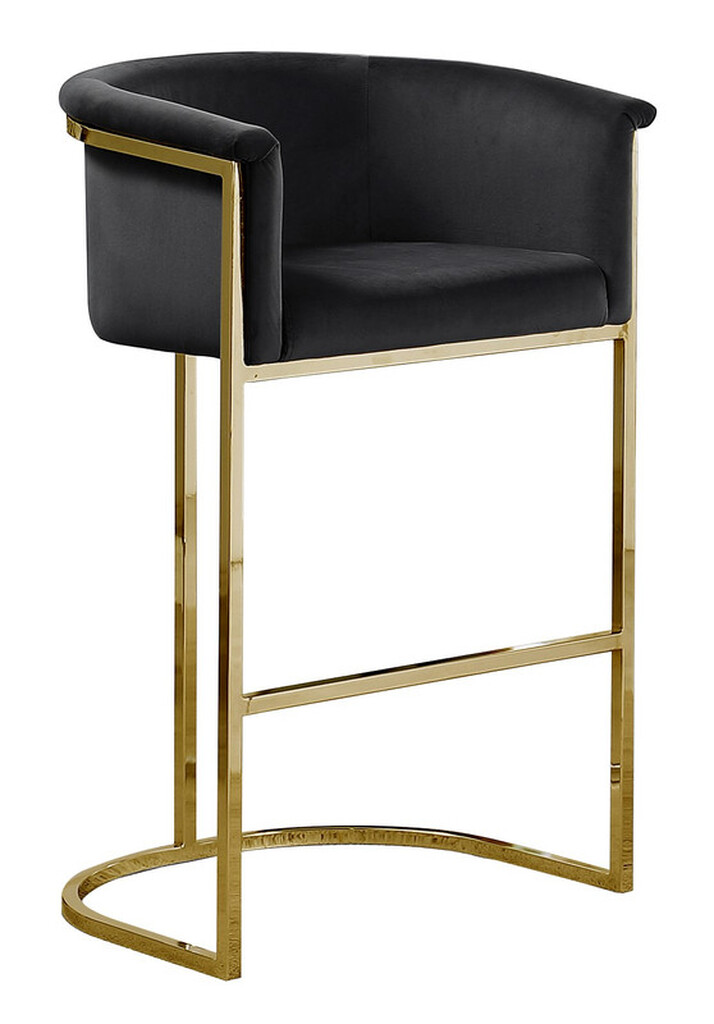 Jessica Counter Height Chair In Black Velvet and Gold Metal Chrome Base ...
