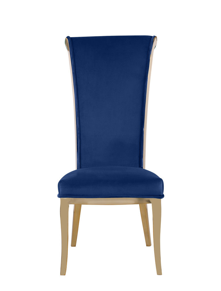 Joy High Back Side Chair with Golden Frame Set of 2 In Blue by Chintaly Imports | 1StopBedrooms