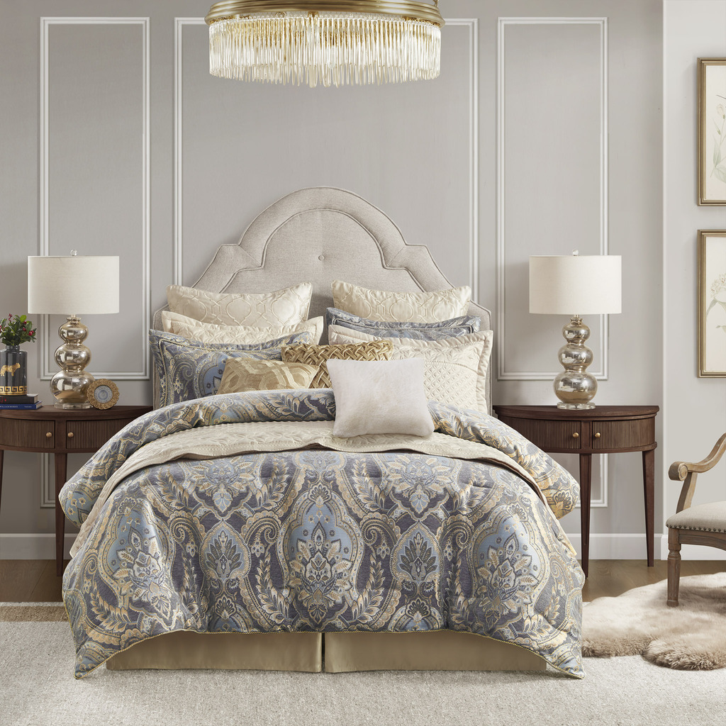 Julius 4 Piece King Comforter Set In Blue and Grey by Olliix ...