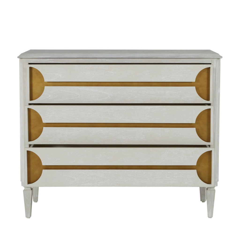 Kaitlin Chest In Cerused White and Stained Brass by Gabby | 1StopBedrooms
