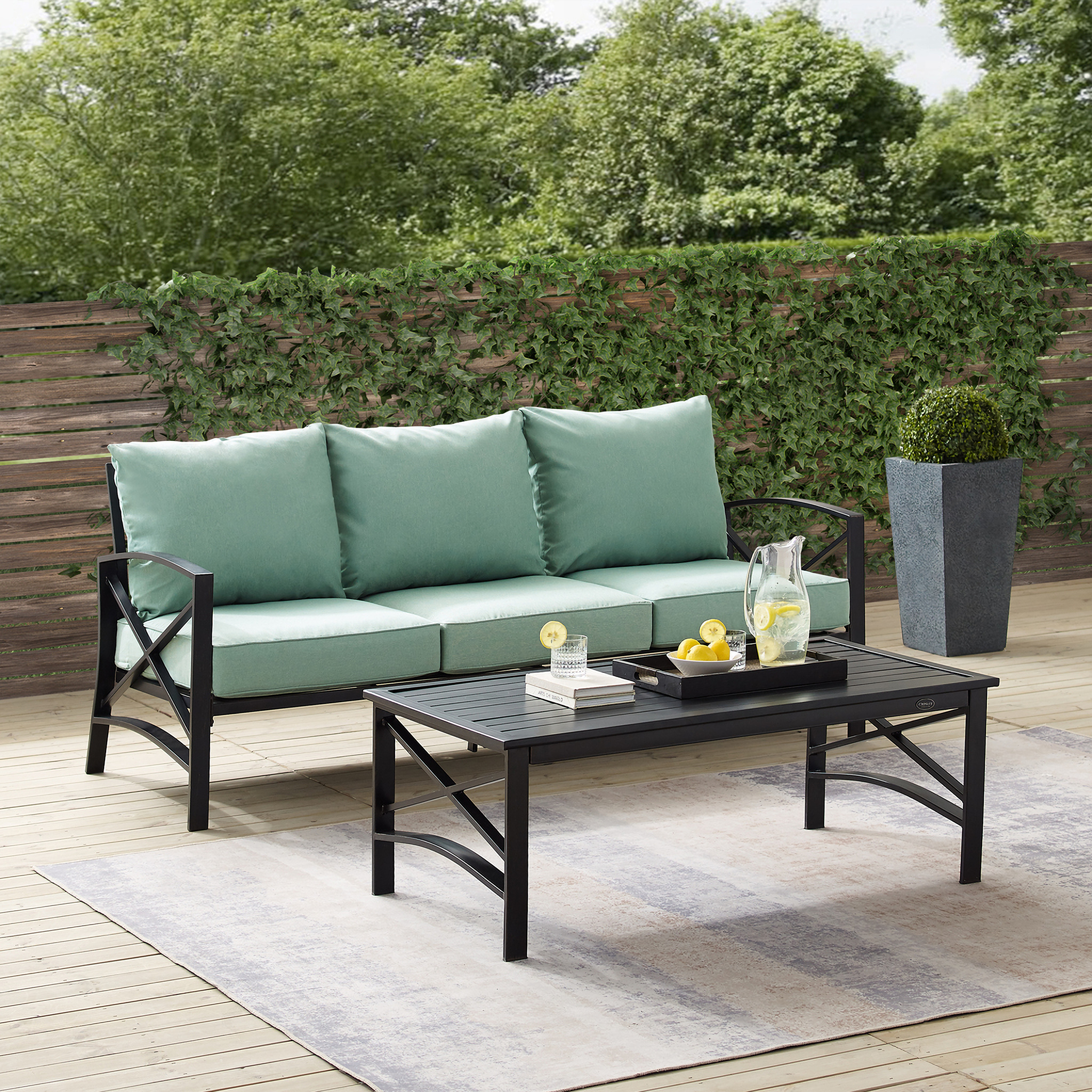 Kaplan 2 Piece Outdoor Sofa Patio Furniture Set In Mist and Oil Rubbed ...