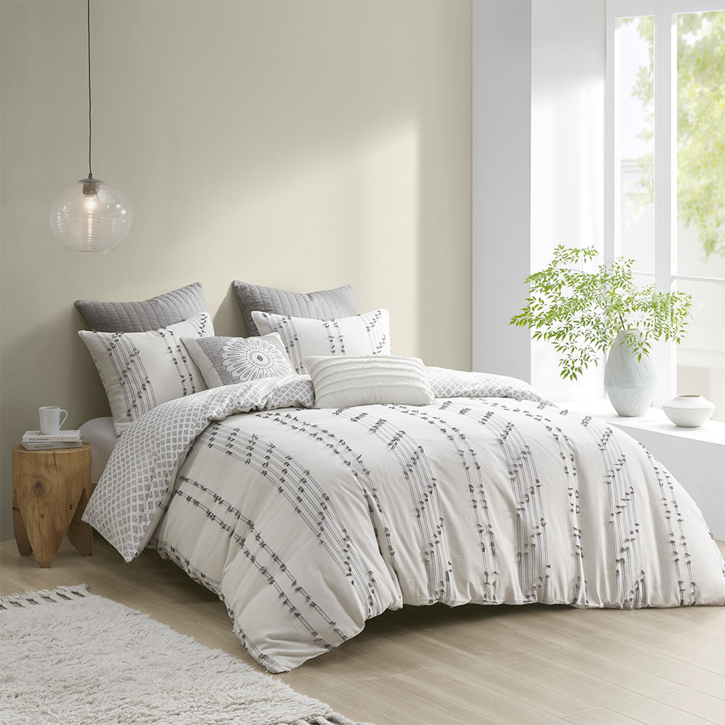 Kara 3 Piece Cotton Jacquard King/Cal King Duvet Cover Set In Ivory by ...