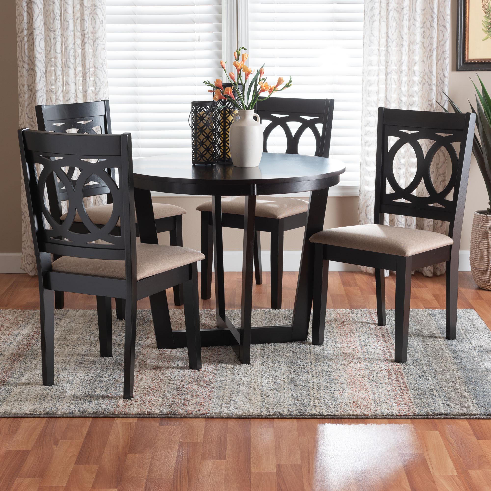 Kara Wood 5 Piece Dining Set In Sand and Dark Brown by Baxton Studio ...