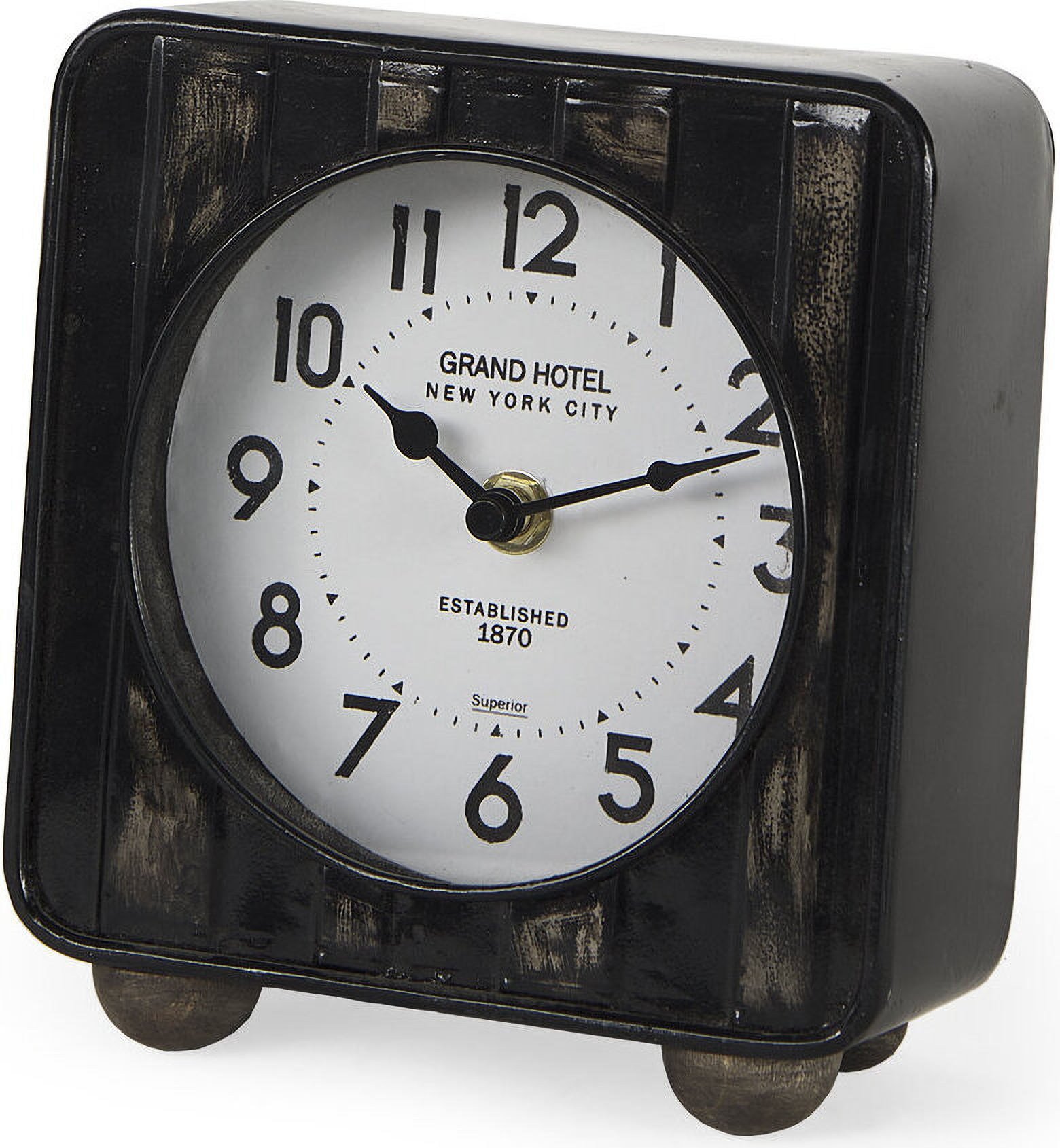 Karl Iron Rounded Square Table Clock In Rustic Black by Mercana ...