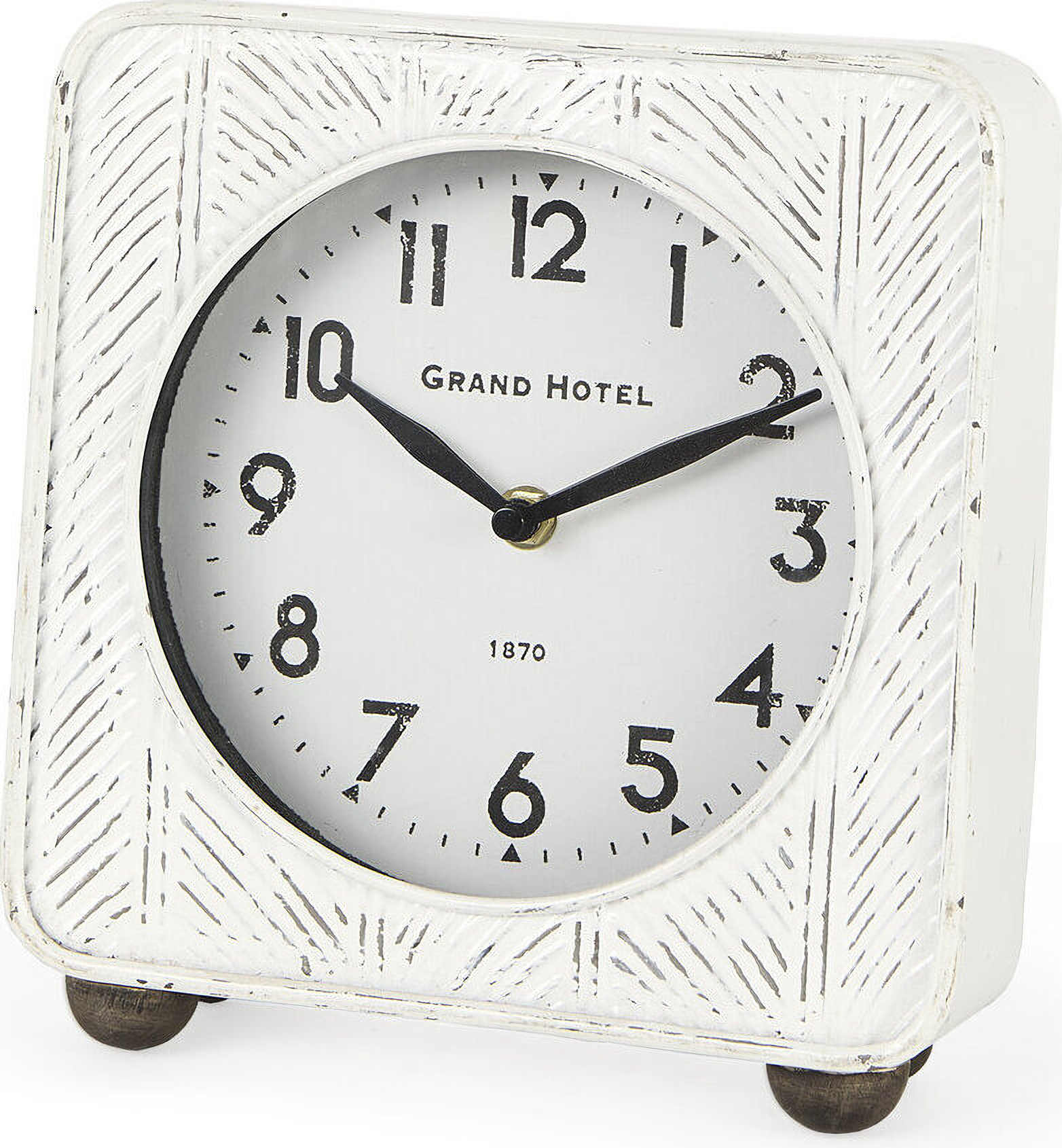 Karl Iron Rounded Square Table Clock In Rustic White by Mercana ...