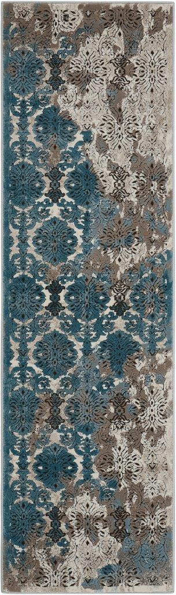 Karma Ivory and Blue 2'2" x 7'6" Runner Area Rug by Nourison ...