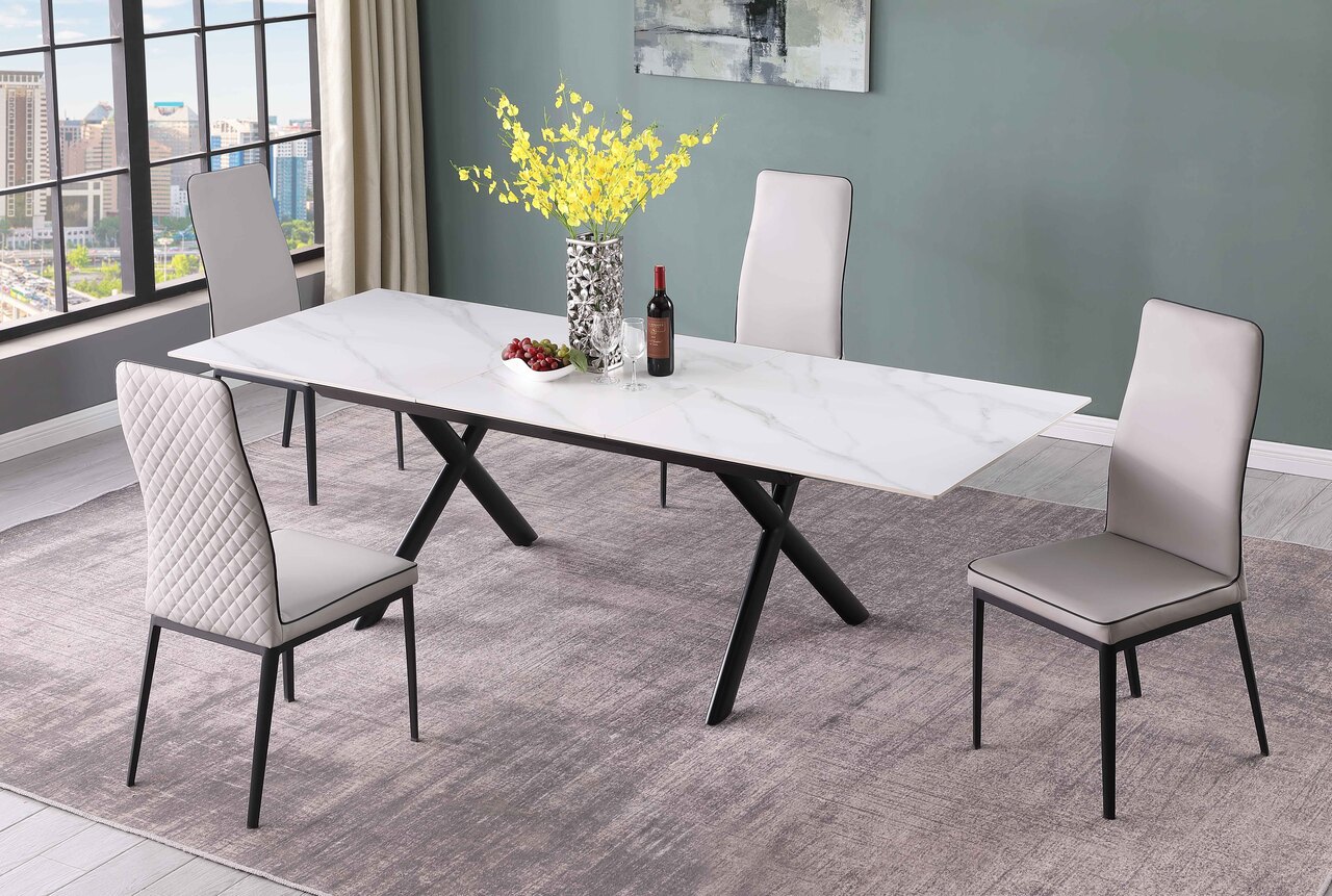 Karol Extendable Sintered Stone Top Dining Table with Steel Base In ...