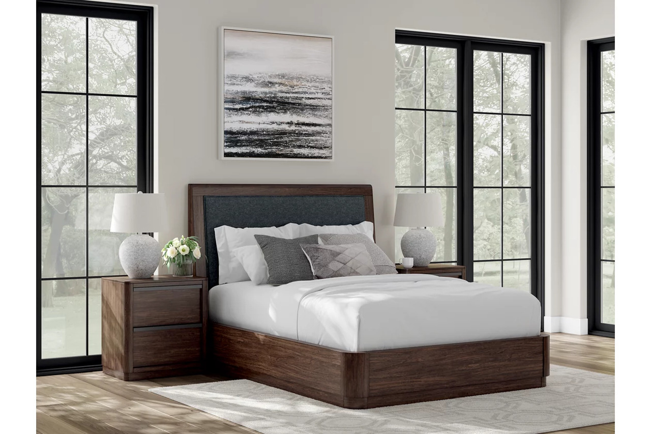 Kendamor Queen Upholstered Panel Bed In Dark Brown by Ashley Furniture ...