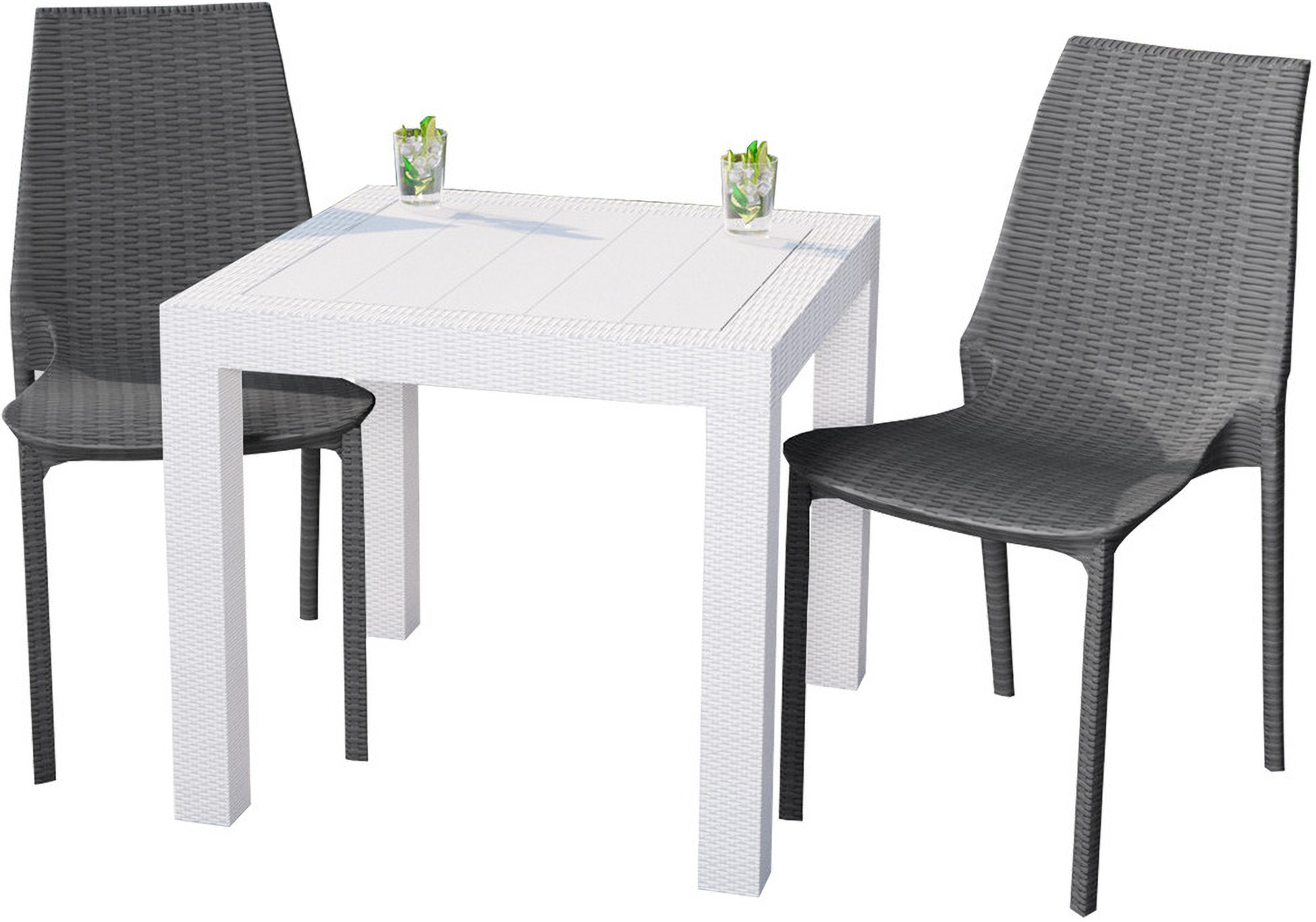 Kent Outdoor Dining Set with Table and 2 Chairs In White and Grey by ...