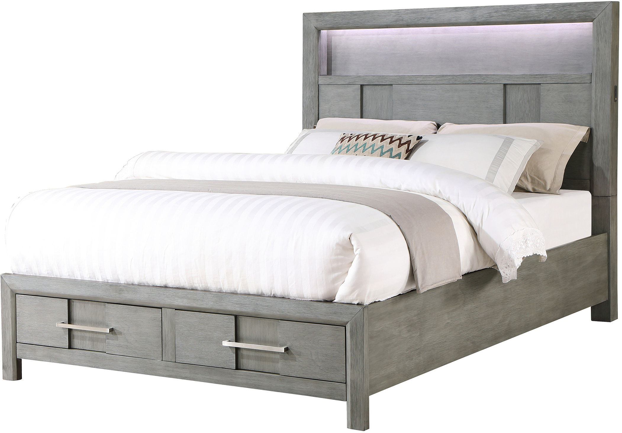 Kenzo King Bed with LED Headboard and Bookshelf In Gray by Galaxy Home ...