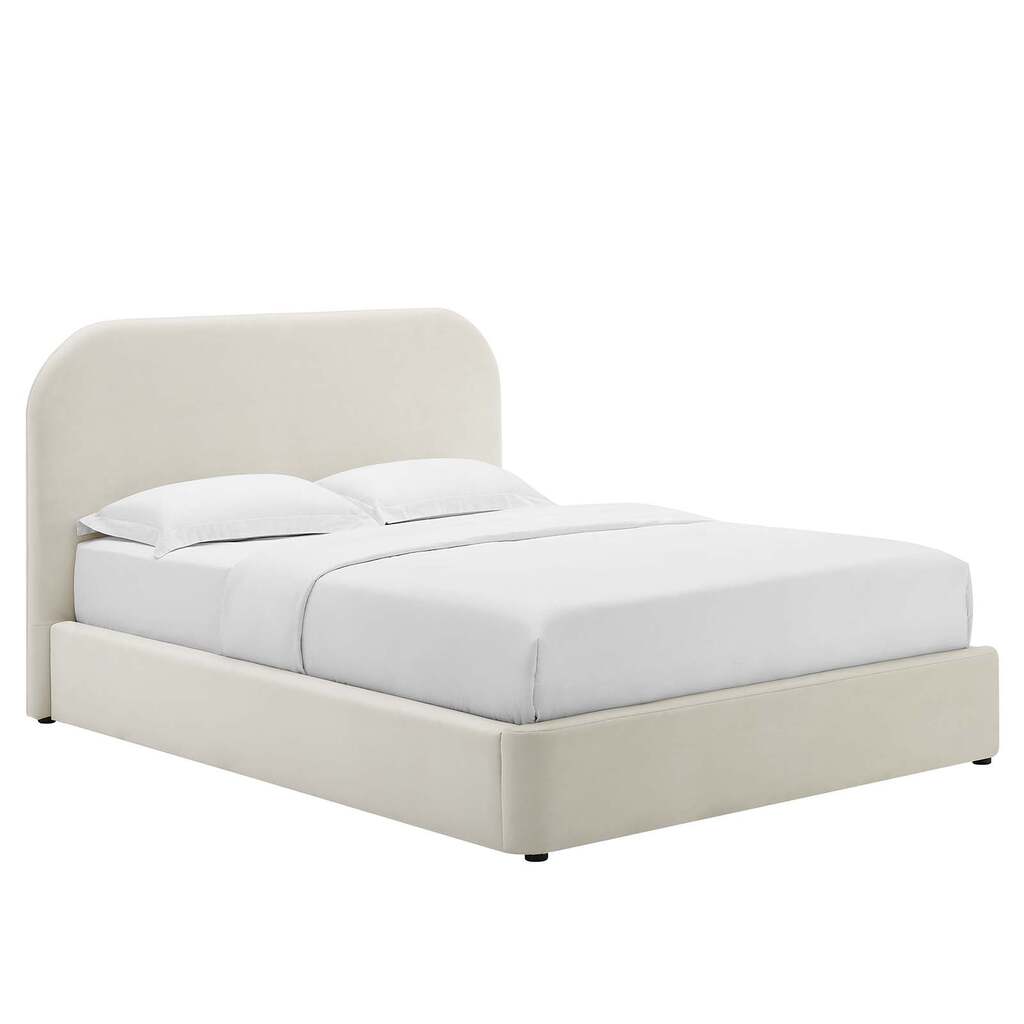 Keynote Performance Velvet Curved Full Platform Bed In Alabaster by ...