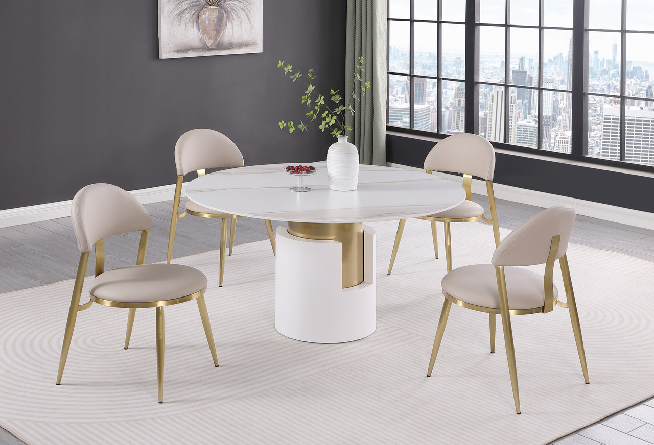 Kiana Marbleized Sintered Stone Top Table with Cylinder Base In White ...