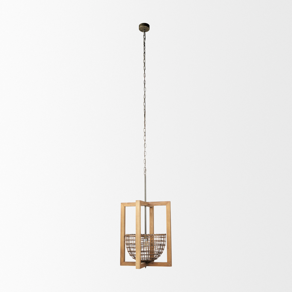 Kiley Warm Wood Basket Lantern Pendant Light In Brown by Mercana ...