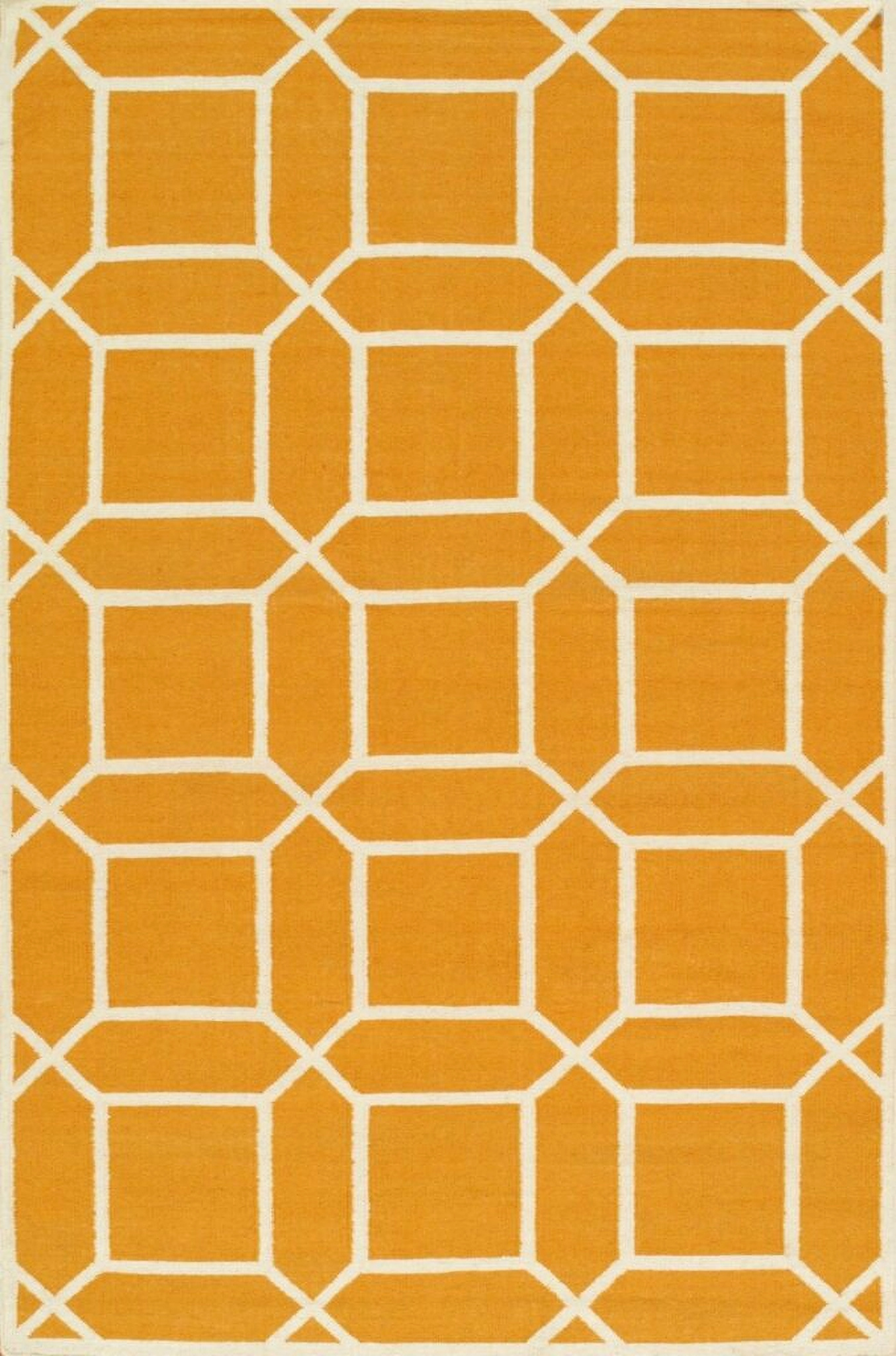 Kilim Collection Hand-Woven Lamb's Wool Area Rug- 5' x 8' In Ivory and ...