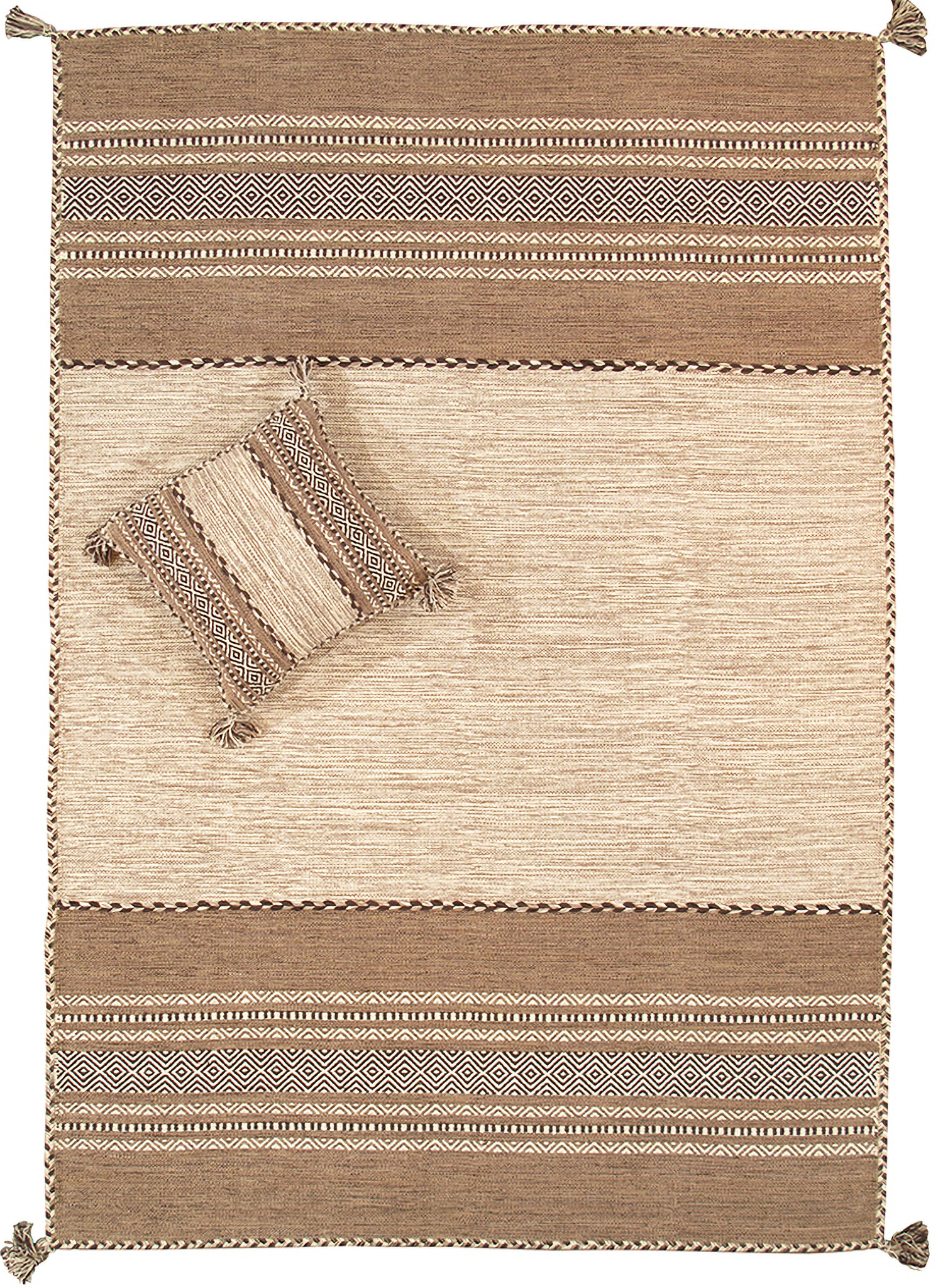 Kilim Collection Hand-Woven Lamb's Wool Area Rug- 8' x 10' In Ivory and ...