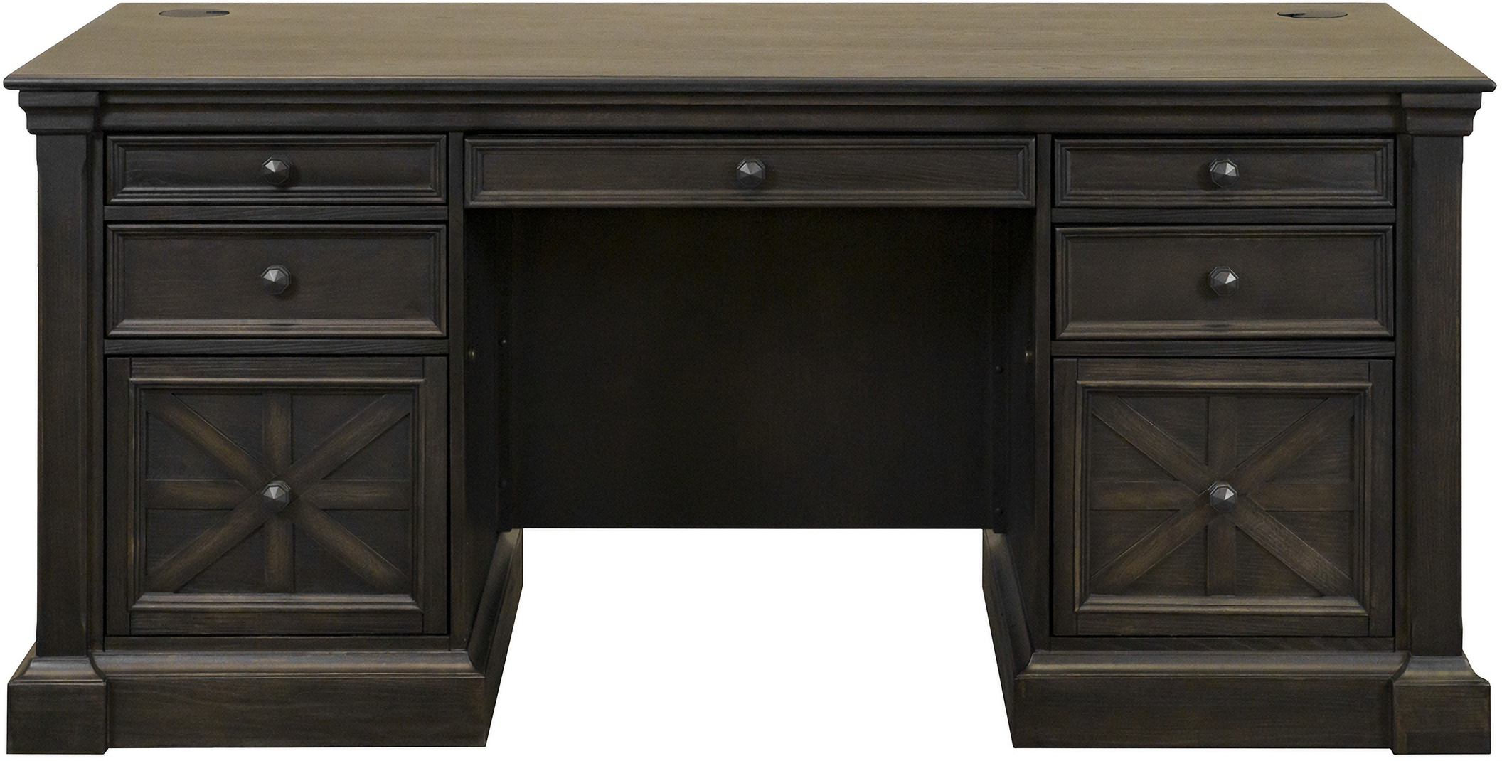 Kingston Traditional Wood Double Pedestal Executive Desk In Dark Brown ...