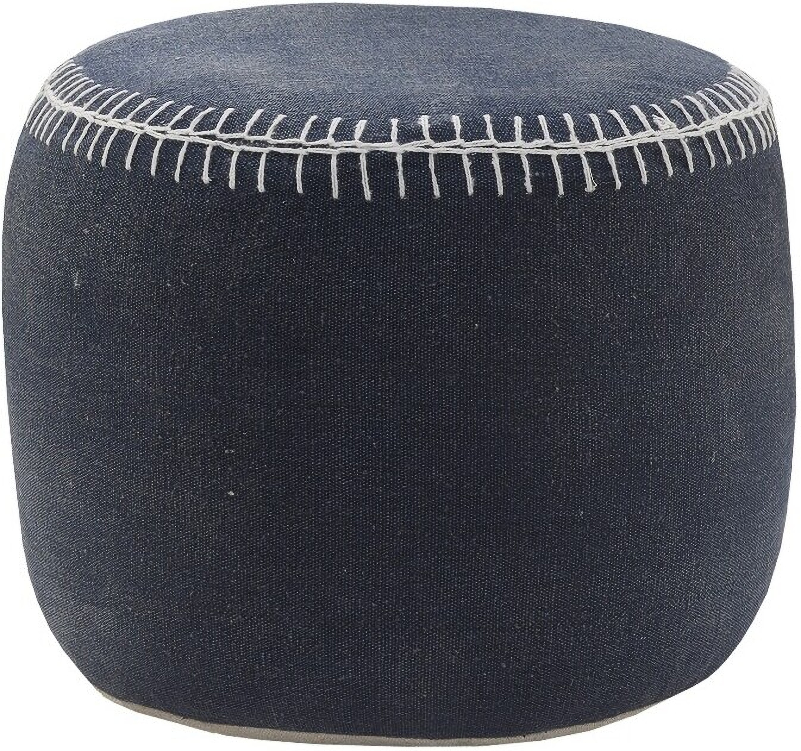 Kivo Bordered Flatweave All-Natural Cotton Ottoman Pouf In Denim Blue ...