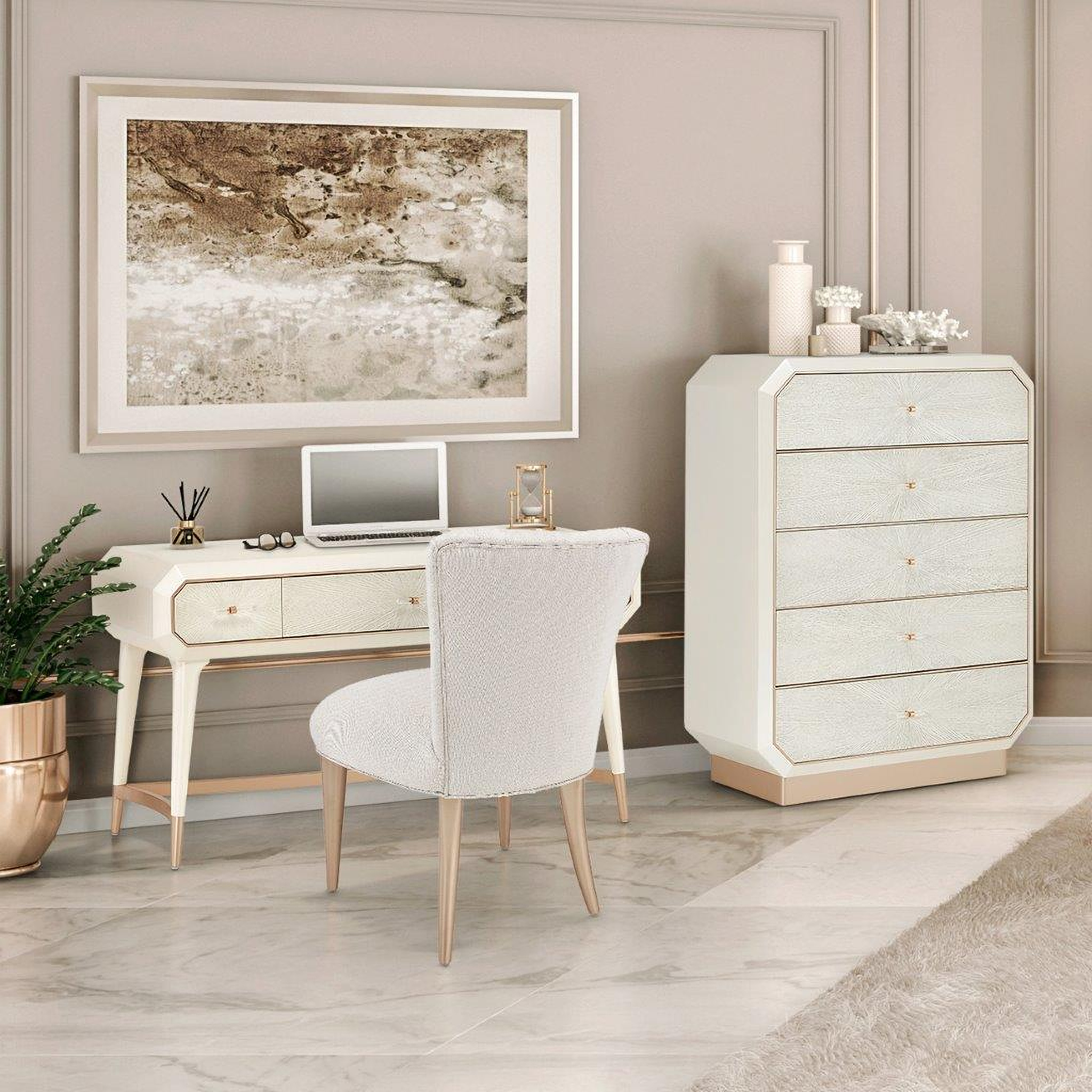 La Rachelle Champagne Vanity Set by Michael Amini | 1StopBedrooms