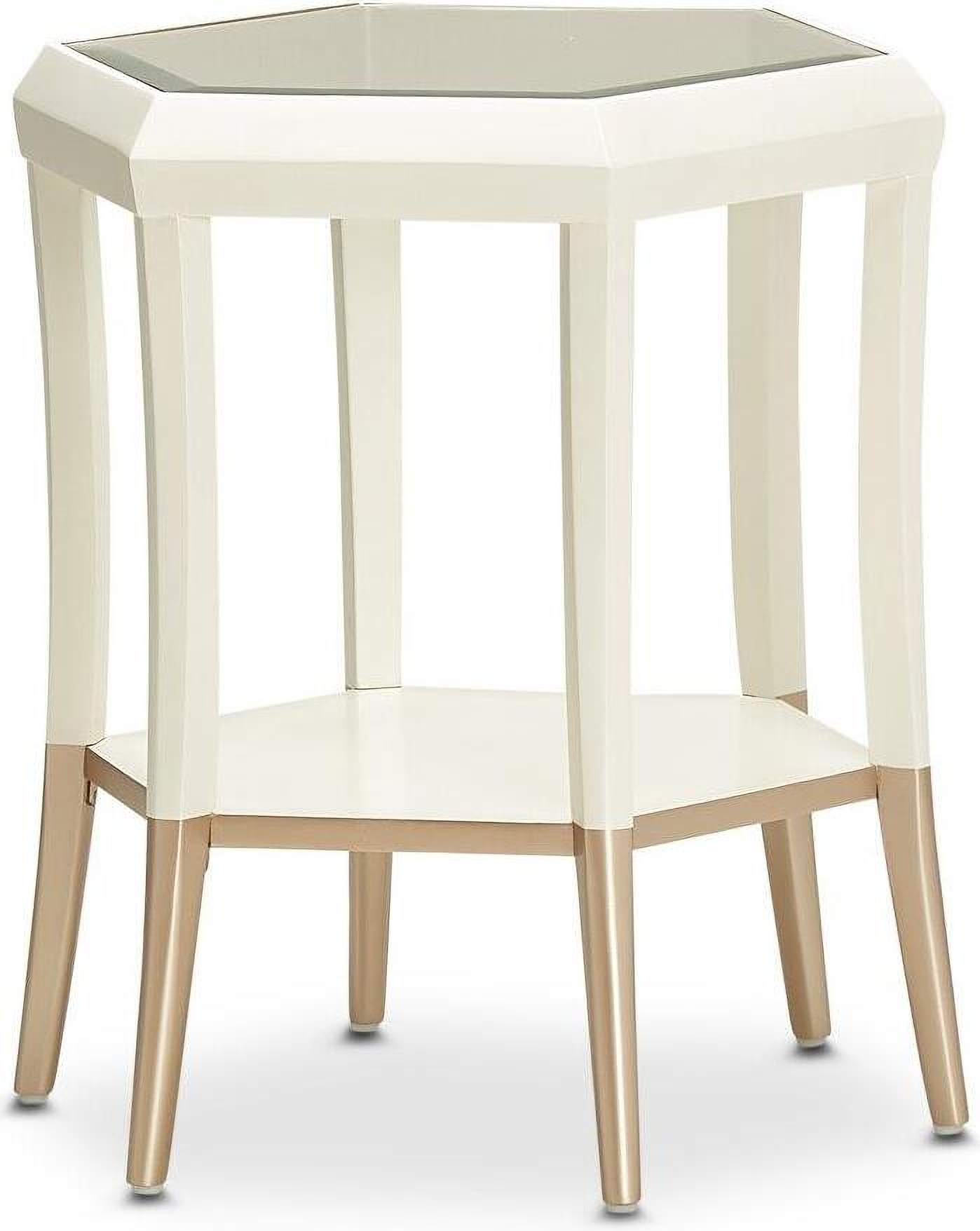 La Rachelle Hexagon Accent Table In Champagne by Michael Amini | 1StopBedrooms