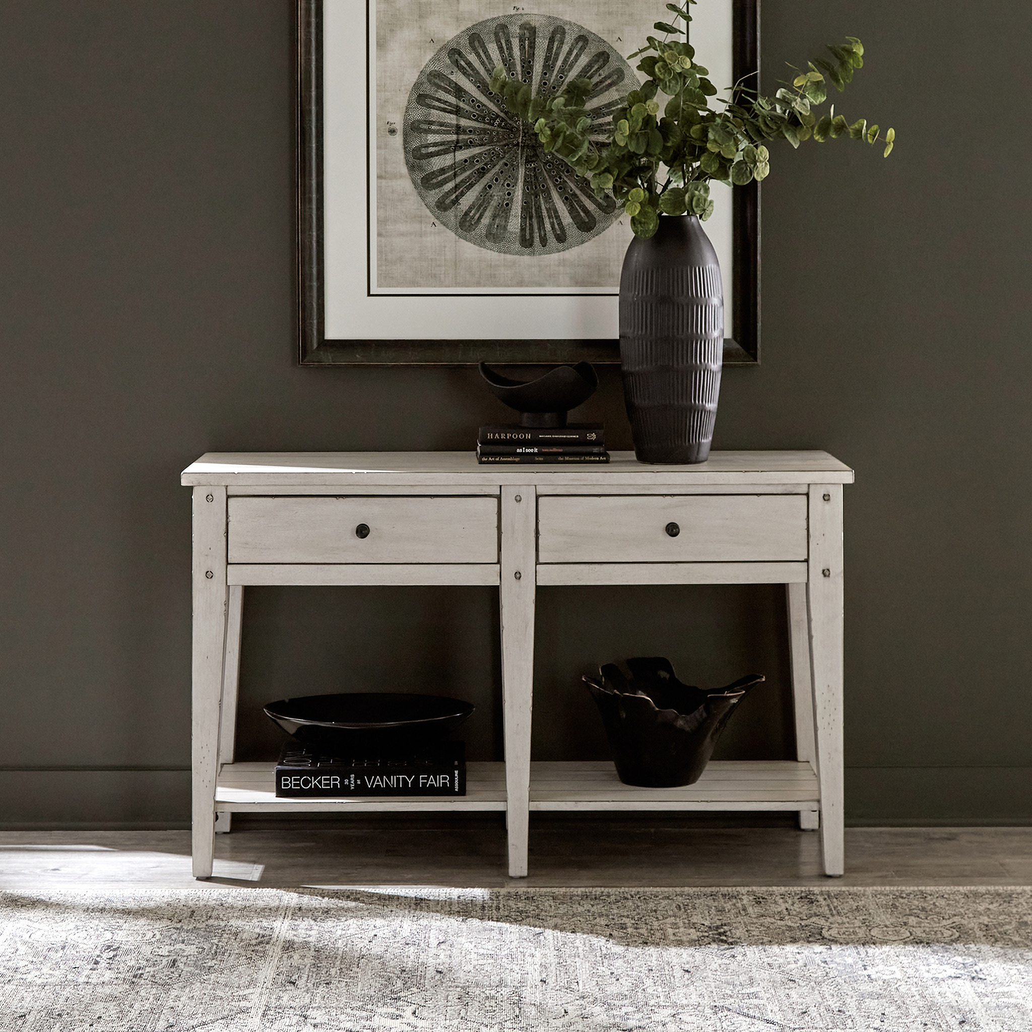 Lake House Sofa Table In Weathered White by Liberty | 1StopBedrooms