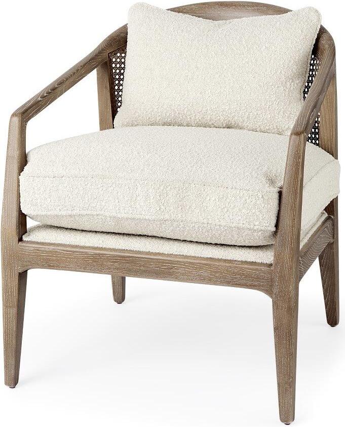 Landon Light Brown Wood With Cream Fabric Seat And Cane Back Accent ...