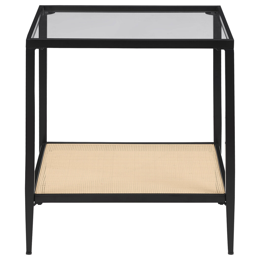 Amherst Glass Top Metal with Cane Shelf End Table In Natural and Black ...