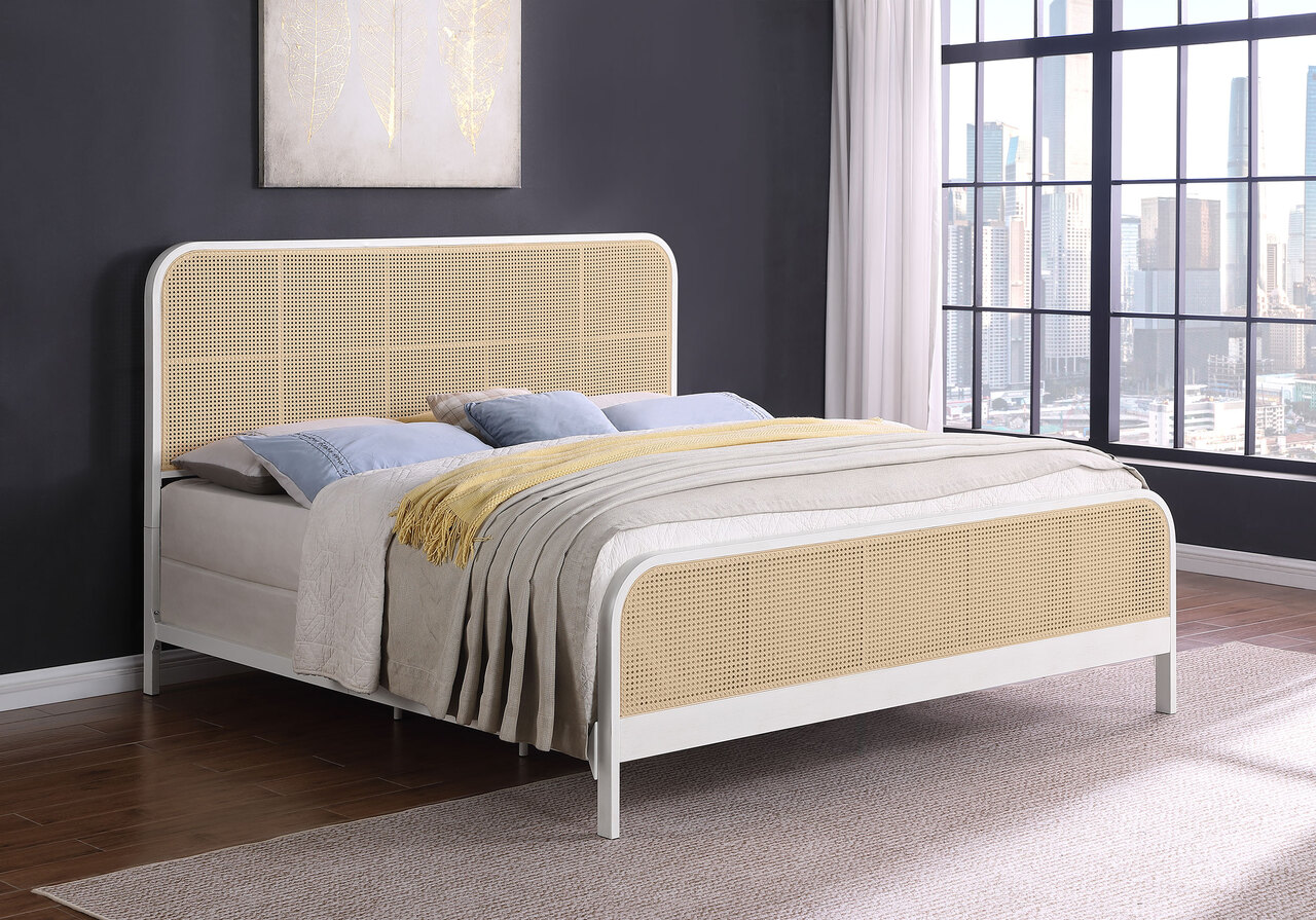 Lanewood Open Cane Webbing Metal Eastern King Bed In White by Coaster ...