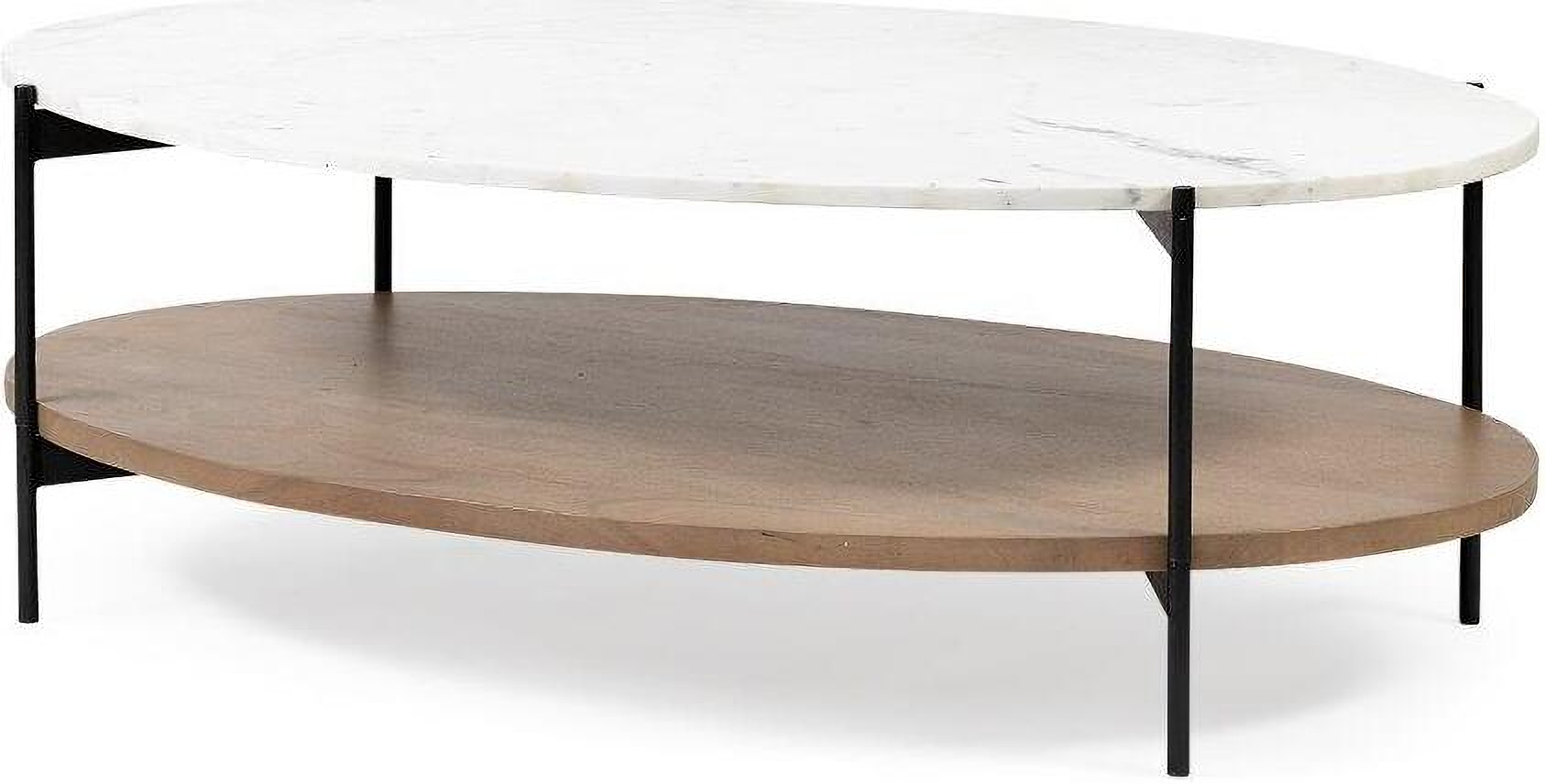 Larkin 48 Inch Oval White Marble Top And Solid Wood Shelf With Black ...