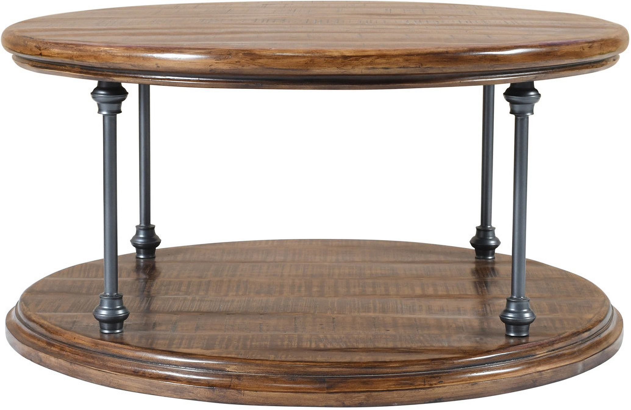 Larson 36 Inch Round Solid Wood Coffee Table with Shelf In Distressed ...
