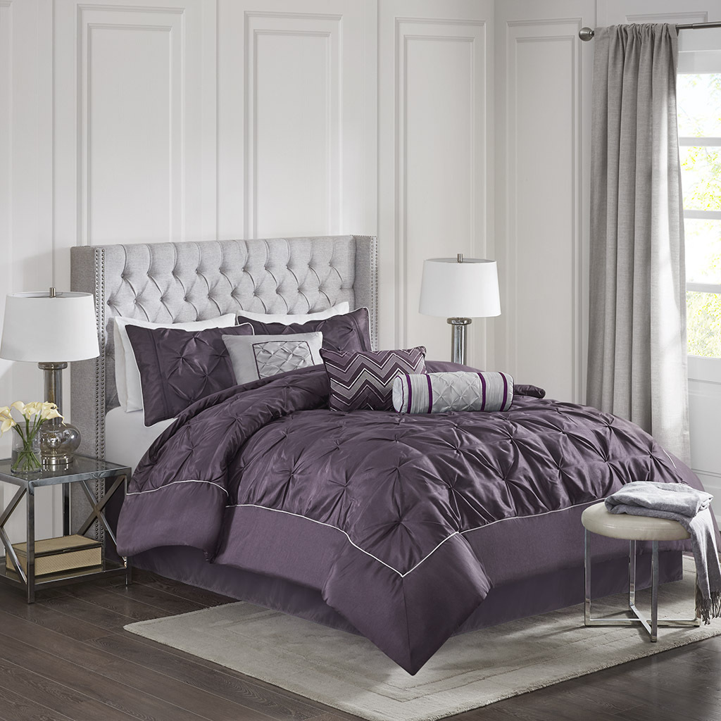 Laurel 7 Piece Tufted Comforter Set In Plum by Olliix | 1StopBedrooms