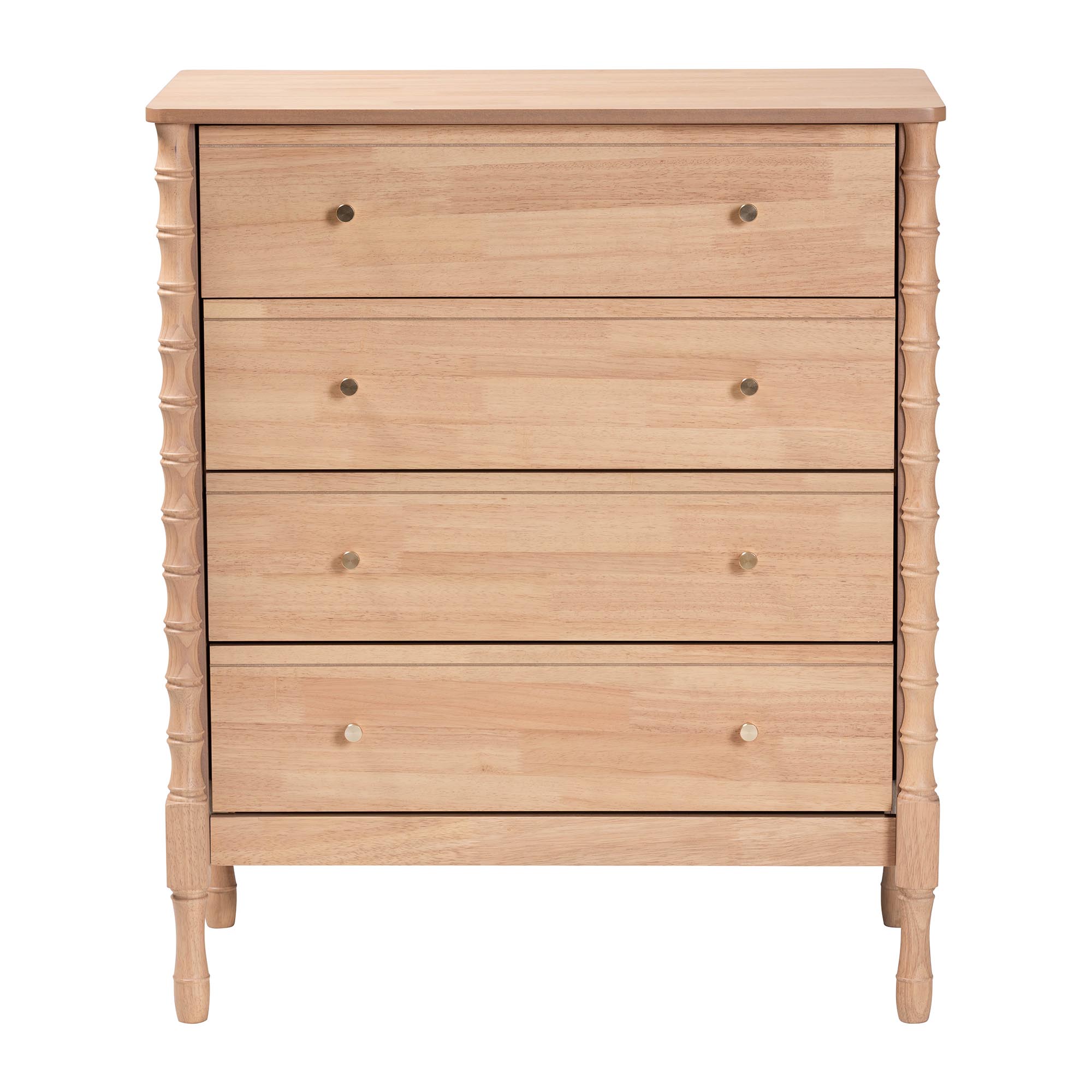 Laurent 4-Drawer Chest with Turned Legs In Beech Brown by Baxton Studio ...