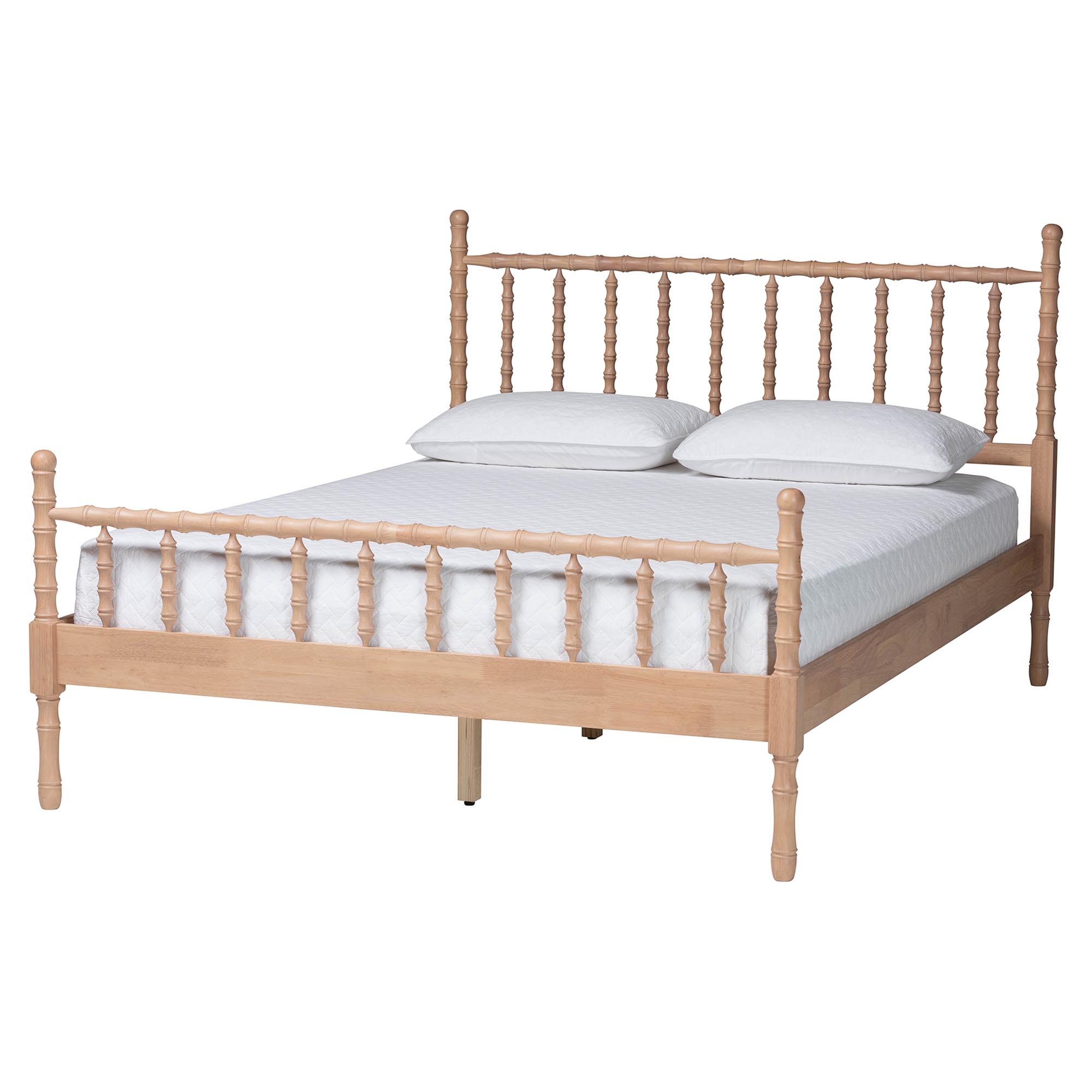 Laurent Queen Platform Bed with Turned Posts In Beech Brown by Baxton ...