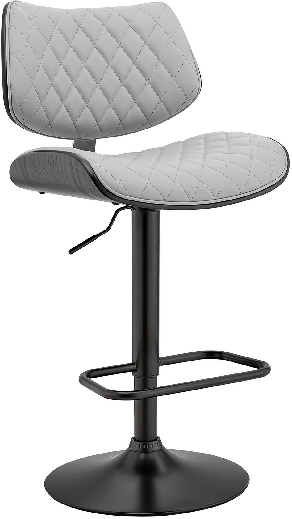 Leland Adjustable Gray Faux Leather and Black Finish Bar Stool by Armen ...