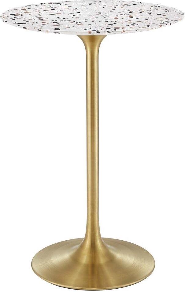 Modway Lippa 28 in. Gold White Round Terrazzo Bar Table